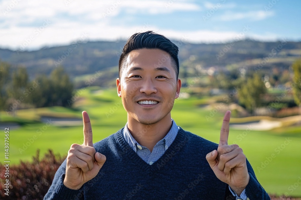 Asian man with short black hair and fair skin, wearing navy cardigan ...