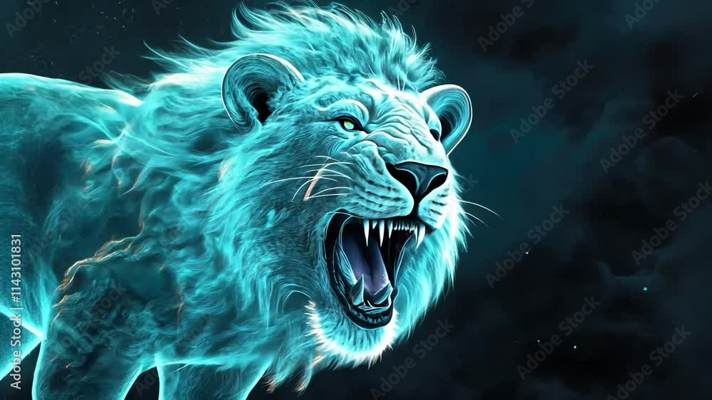 Fiery Celestial Lion: A majestic lion, rendered in vibrant, ethereal ...