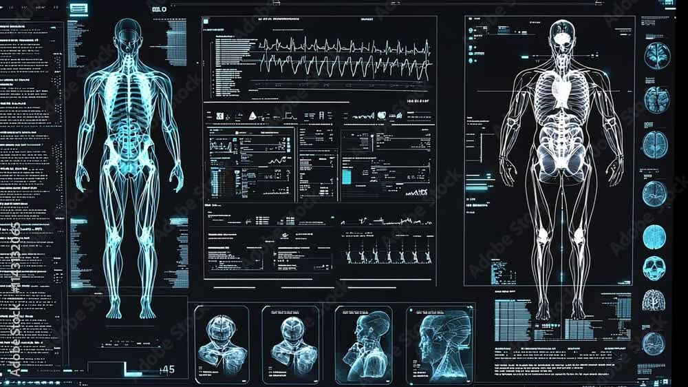 Human Body Anatomy Interface: A futuristic digital interface displaying ...