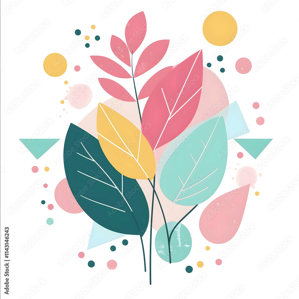 A minimalist modern botanical design featuring simple stylized leaves ...