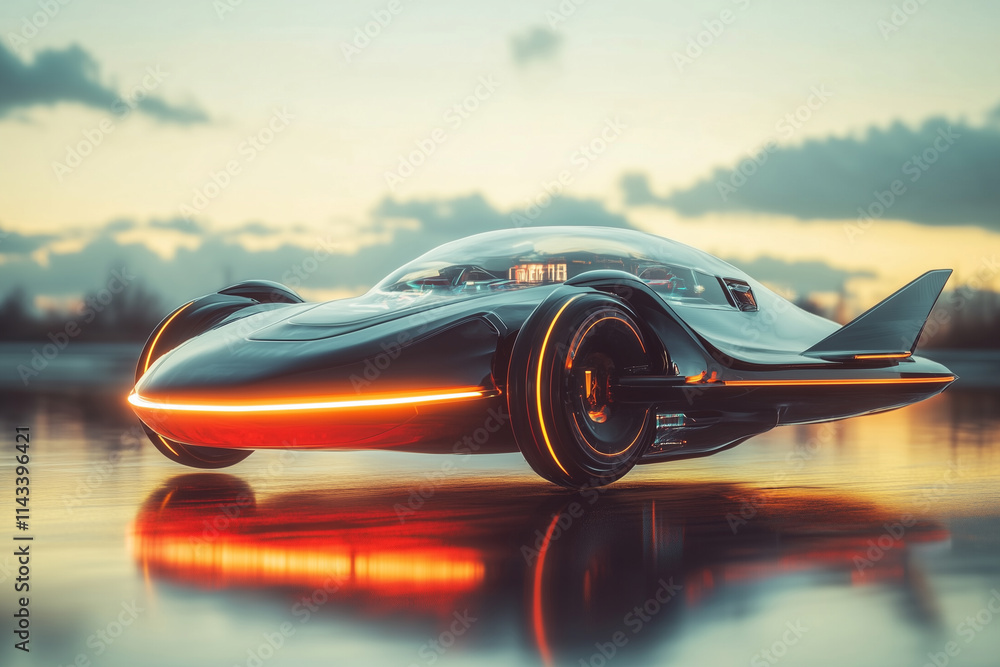 Futuristic car concept based on art deco aesthetic. Time warp and ...