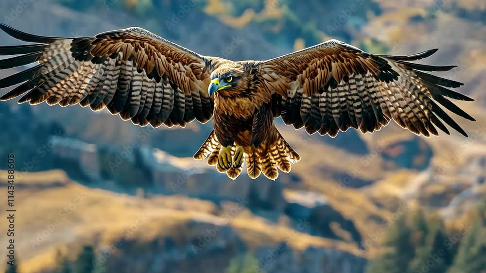 Golden Eagle Soaring: A majestic golden eagle with outstretched wings ...