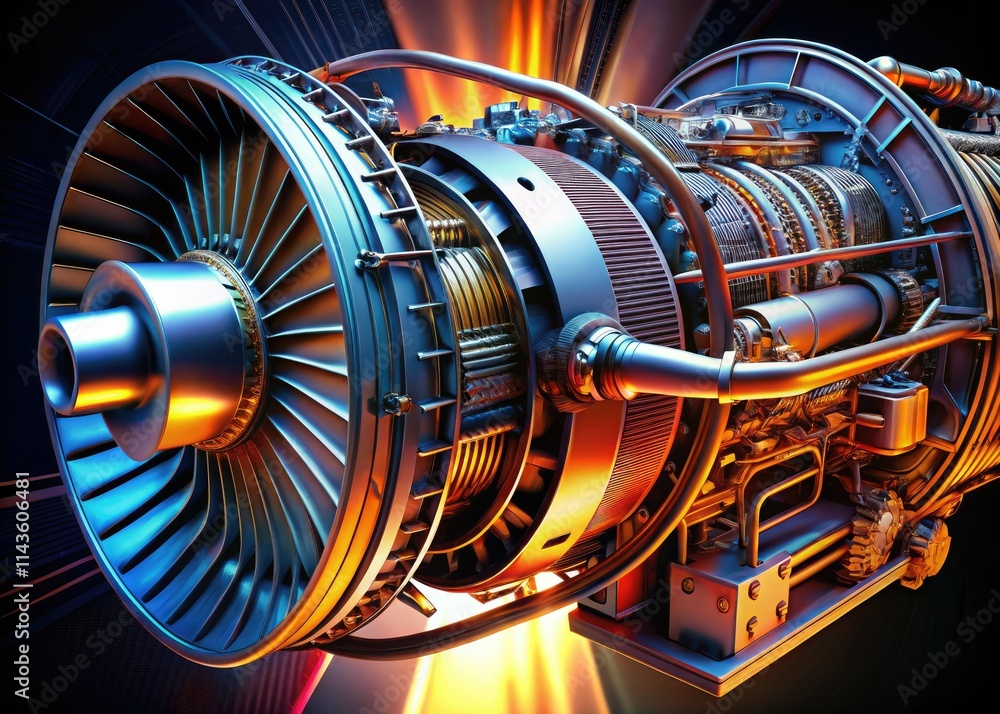 Photo Technical drawings of low-light turbofan engines: detailed ...