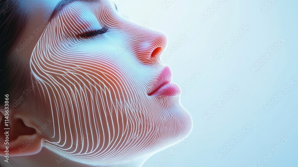 Serene Skincare: Close-up profile of a woman's face, overlaid with a ...