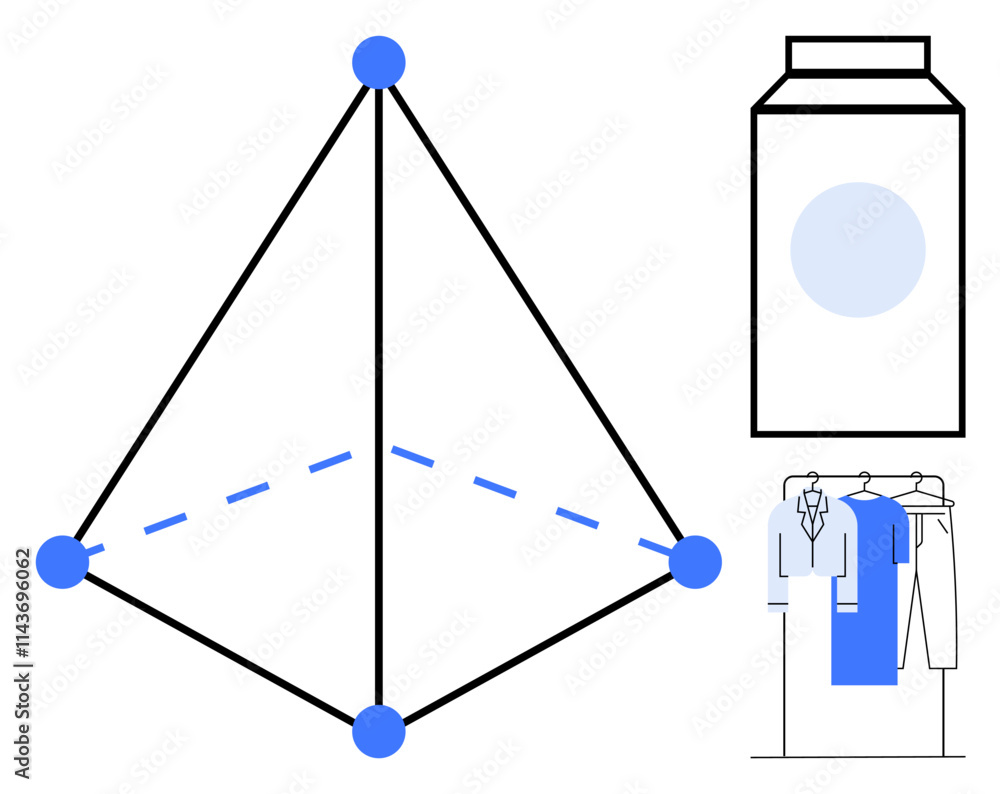 Geometric pyramid with blue nodes at corners and dashed line showing 3D ...