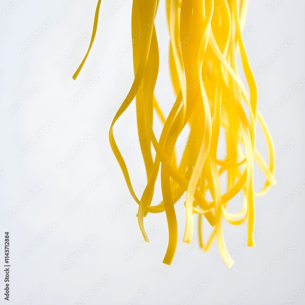 High-contrast, low-key image of falling raw Tagliatelle, Tagliolini ...