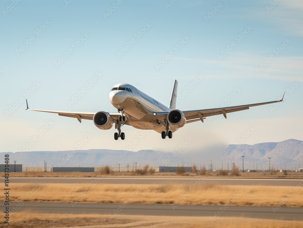 Airplane taking off from the airport. Passenger plane fly up over take-off runway from airport ...