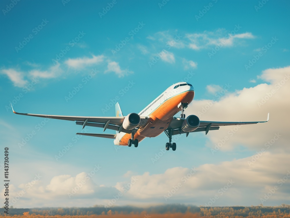 Airplane taking off from the airport. Passenger plane fly up over take ...