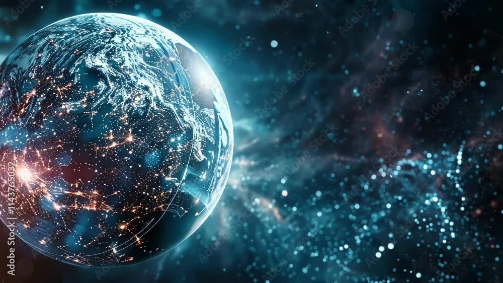 Planet earth is rotating in space with futuristic connections and data ...