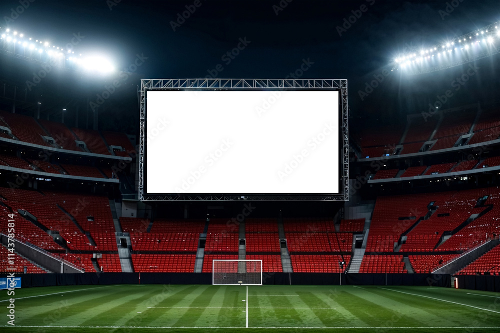 Mock-up poster big screen billboard in soccer football stadium tribunes ...