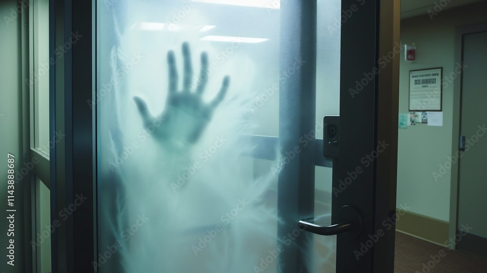 Ghostly Handprint Emerges on Frosted Glass Door Evoking Supernatural ...