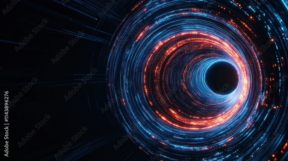 Circular sci fi megastructure space station with lights in space, top ...