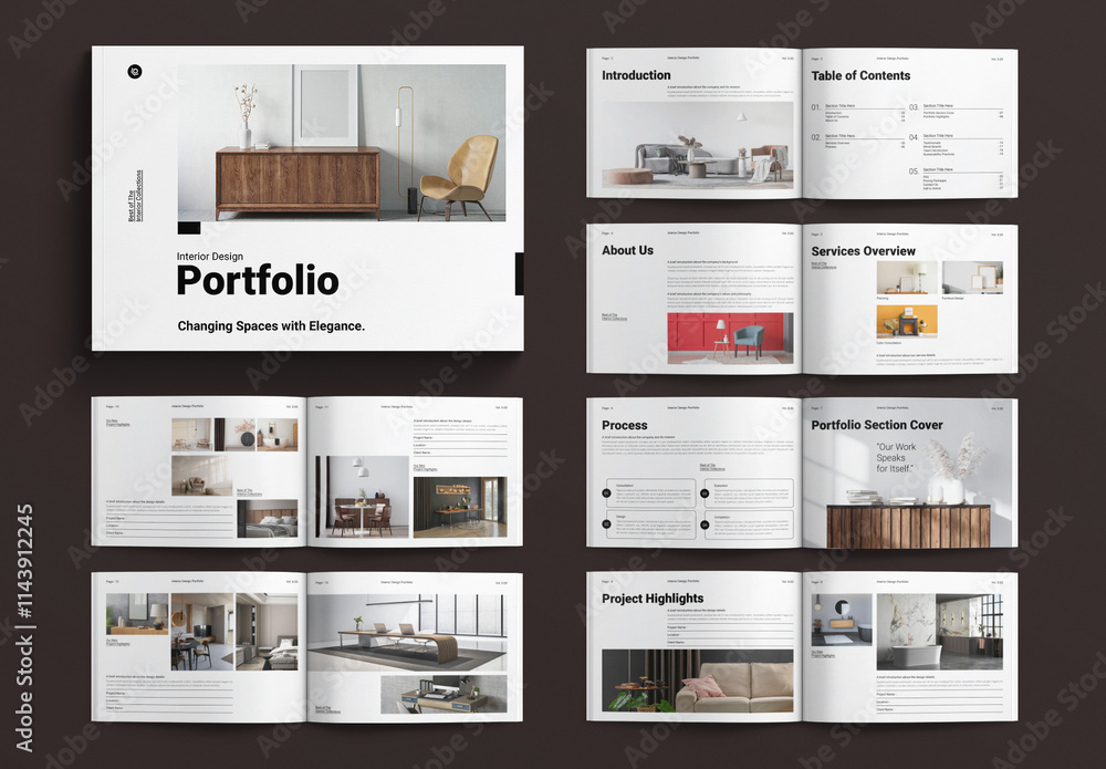Interior Design Portfolio Template Design Layout Landscape Stock ...