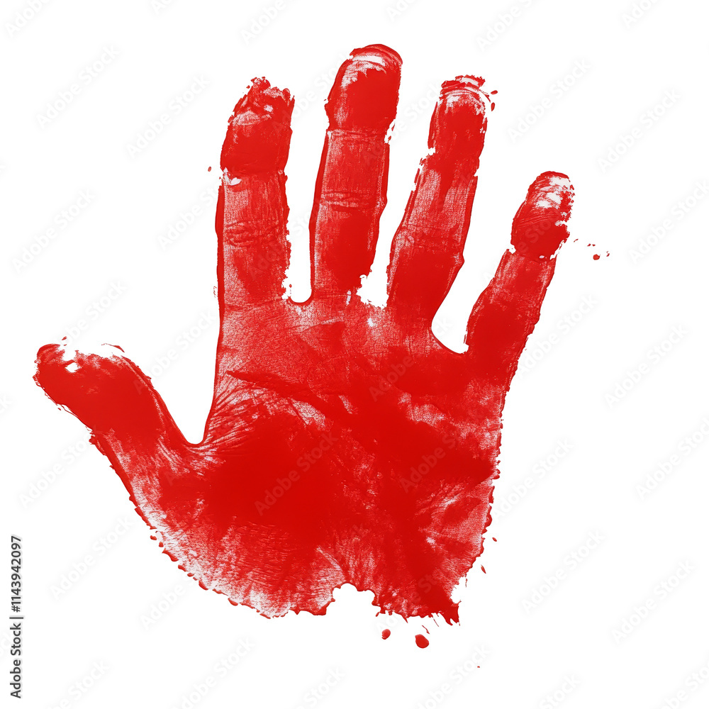 Red blood handprint on a transparent background symbolizing urgency ...