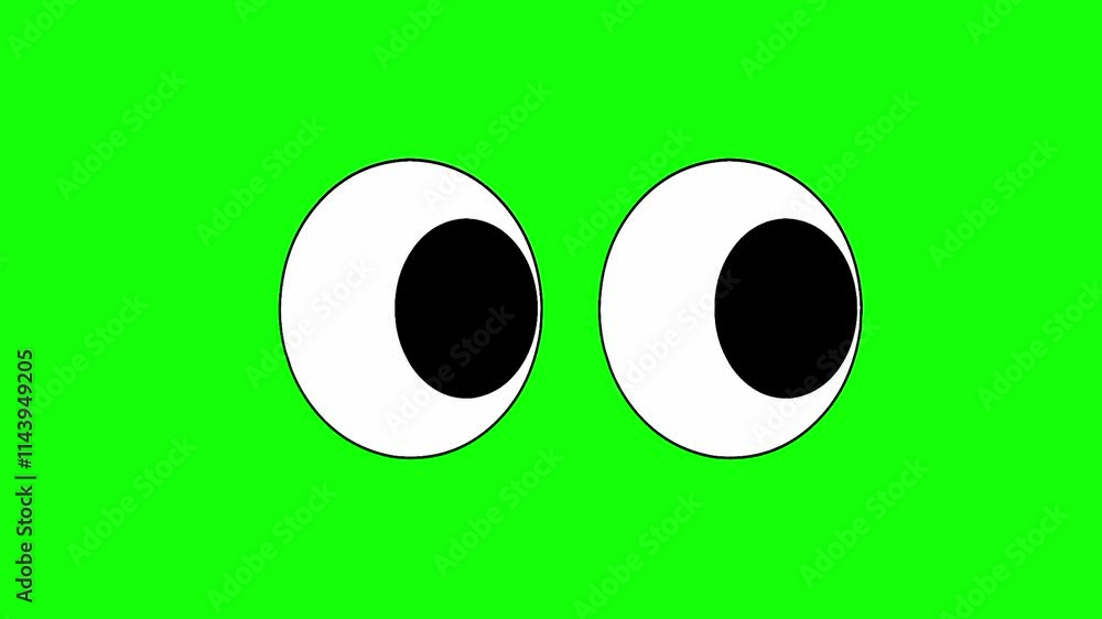 Simple eye cartoon moving right and left on green screen background ...