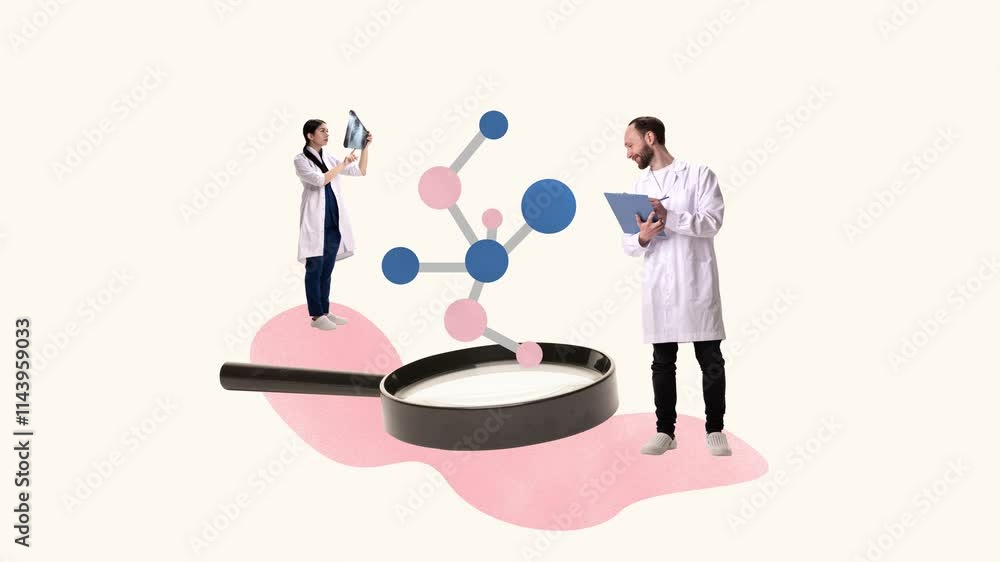 Stop motion. Animated clip. Doctors, medical workers looking on cells ...