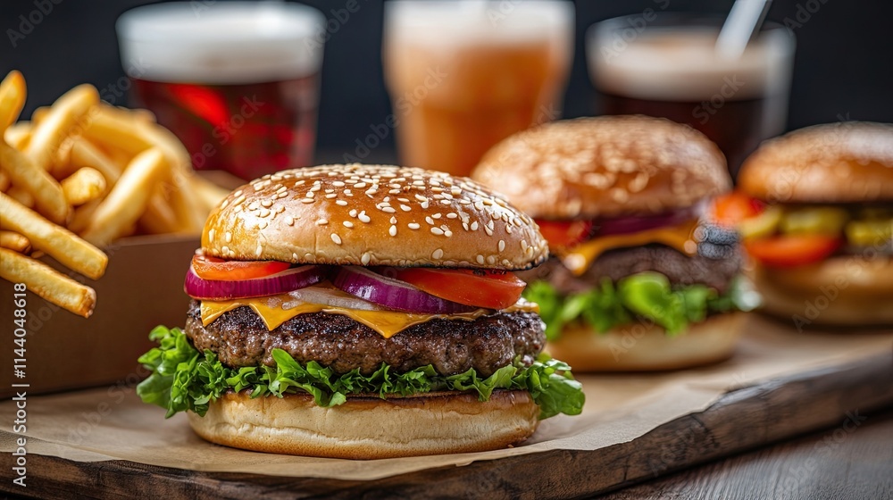 Fast food delivery menu background various burgers fries drinks ...