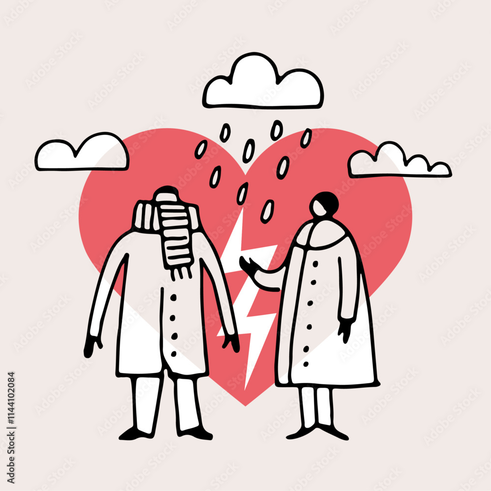 Illustration sur le thème de la rupture amoureuse et le divorce, dessin ...