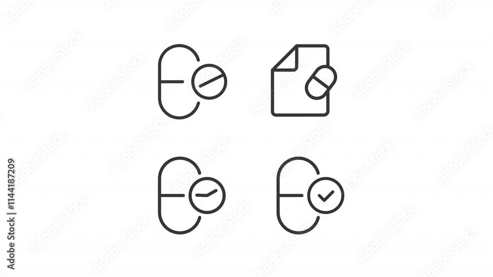 Supplements prescription animation set. Medication animated line icons ...
