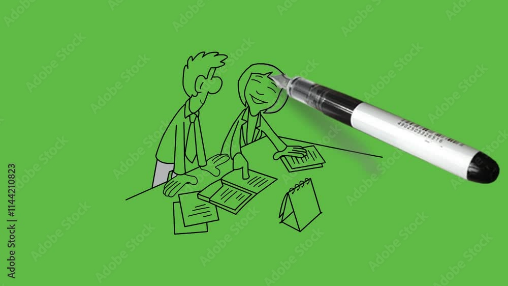 draw standing young man and woman keep hands on table for support and ...