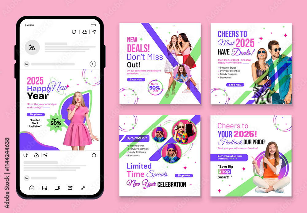 2025 New Year Social Media Post Set Design Template Stock Template ...