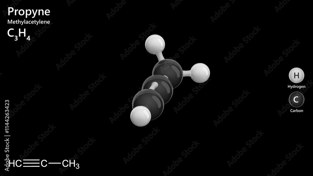 Vidéo Stock Propyne (Methylacetylene). Gas. Animated 3D model of a ...