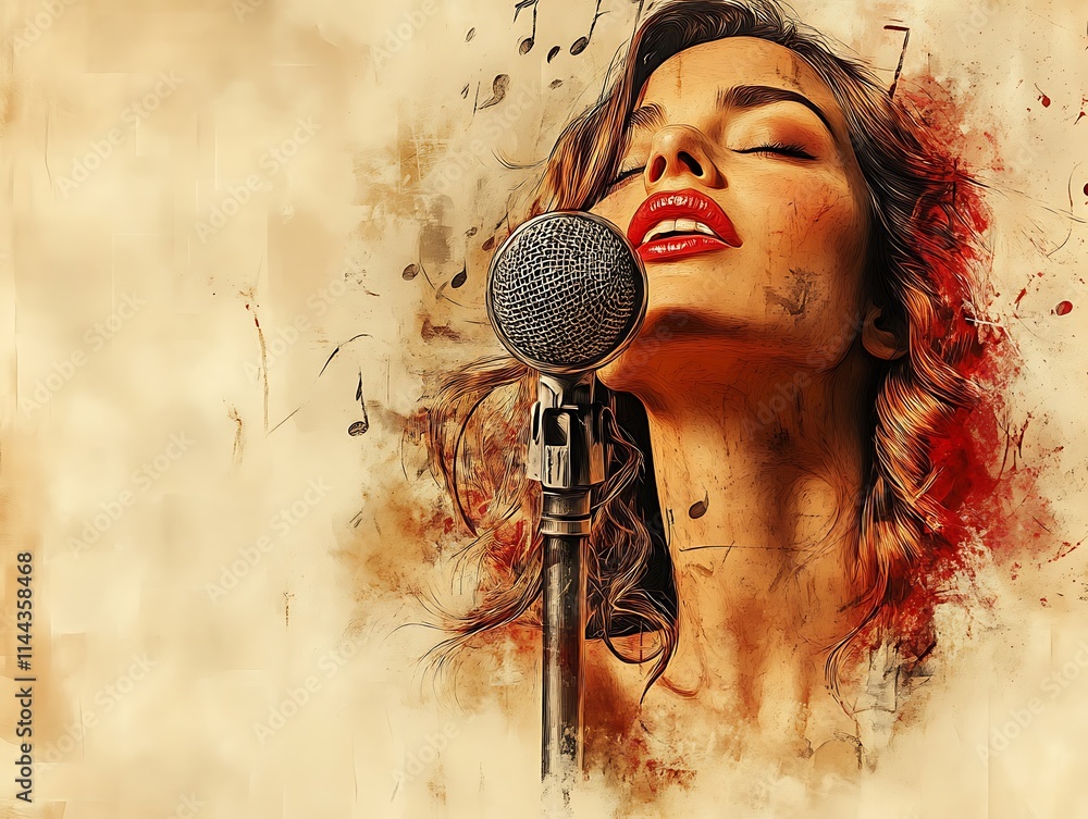 Iconic vector graphic of a vintage microphone surrounded by swirling ...