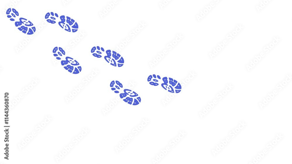 Human footprint 4K video. Blue trace of foot prints of person in boots ...