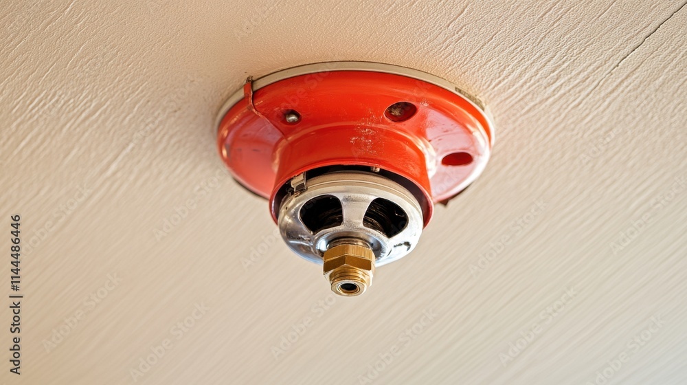 Close-Up of a Red Fire Sprinkler System Installed on a Ceiling with a ...
