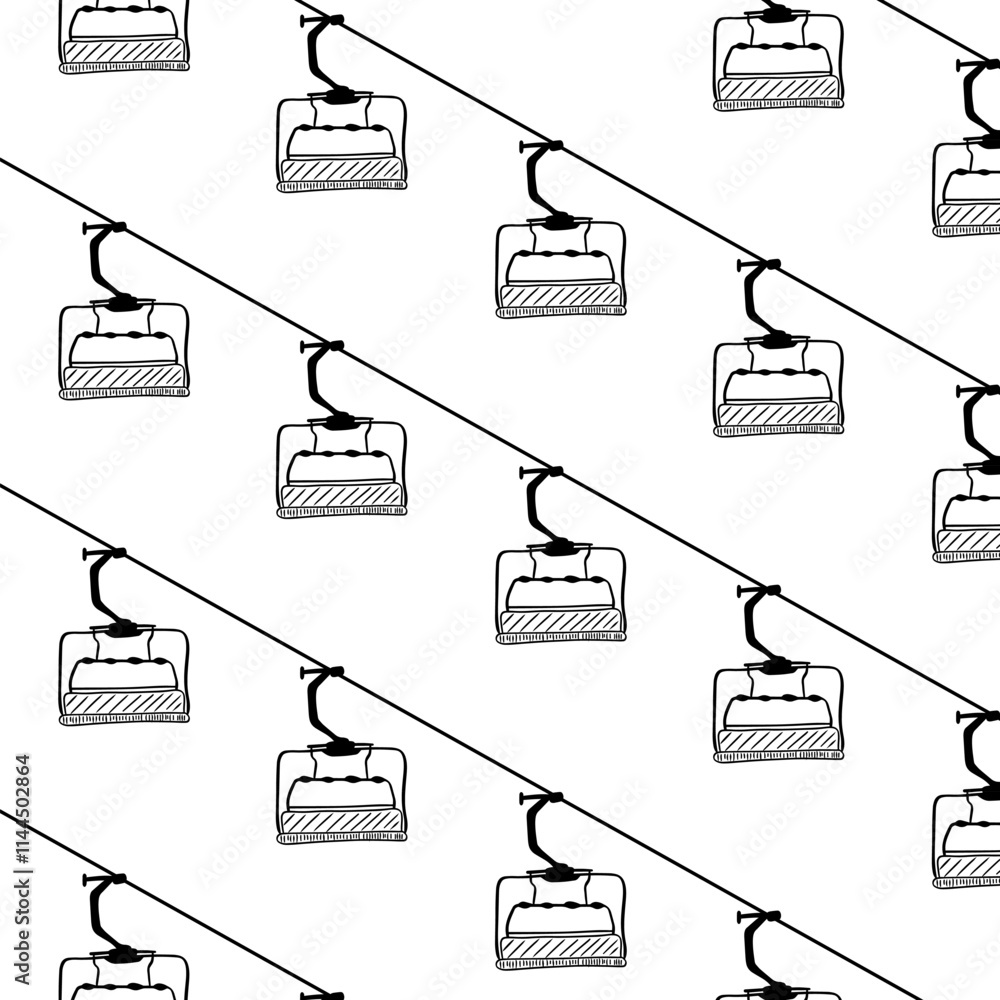 Ski cable lift for ski resort and winter sports. Seamless pattern with ...