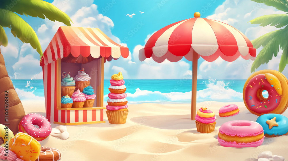 Summer ui game shop frame button with sweets icon. Mobile wood store ...