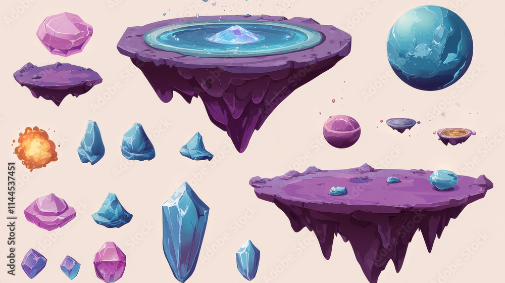 Game ui elements set for space design. Cartoon vector illustration kit ...