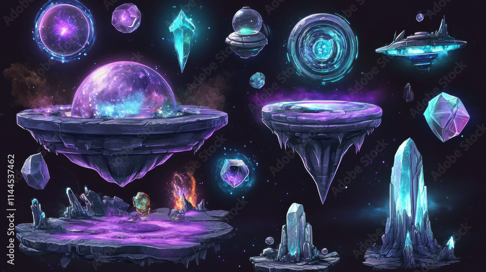 Game ui elements set for space design. Cartoon vector illustration kit ...