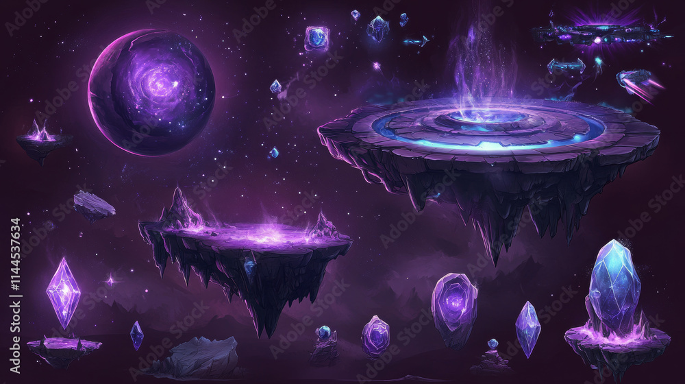 Game ui elements set for space design. Cartoon vector illustration kit ...