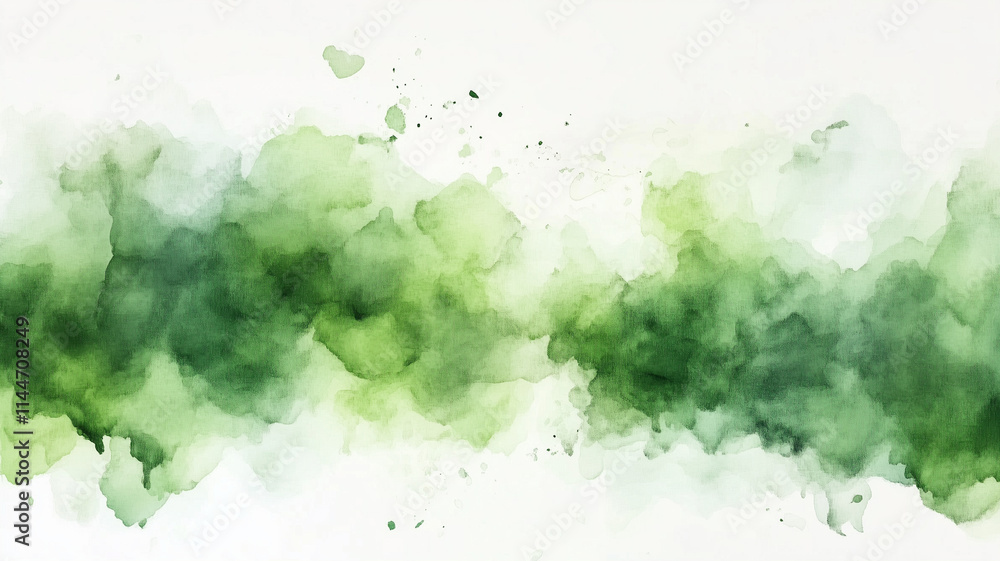 Abstract green watercolor painting with soft, flowing textures and ...