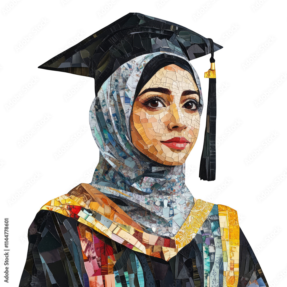Muslim Woman Graduate in Hijab and Graduation Gown Mosaic Art Education ...