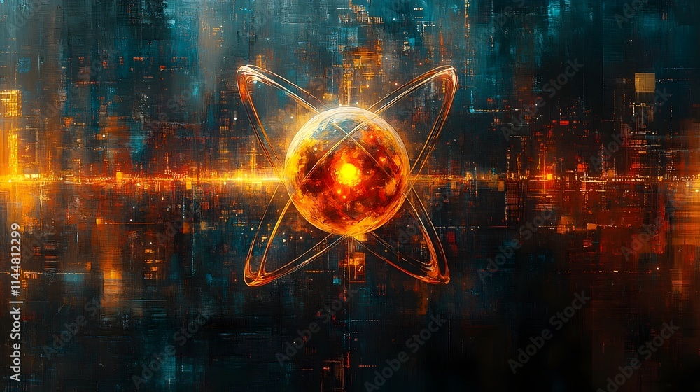 Visually striking almost futuristic interpretation of a technetium atom ...