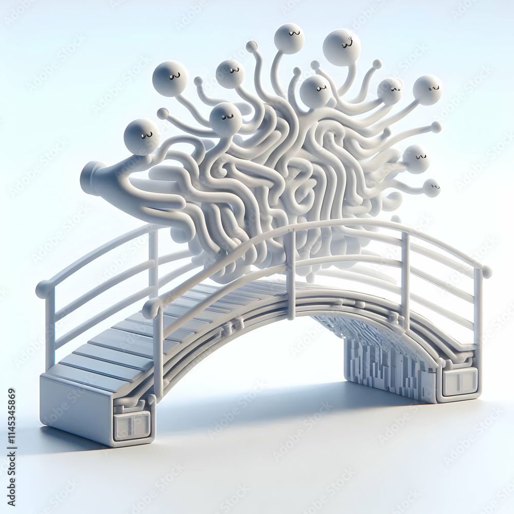 3D Empathy neural bridge concept as Close up of a white bridge like ...