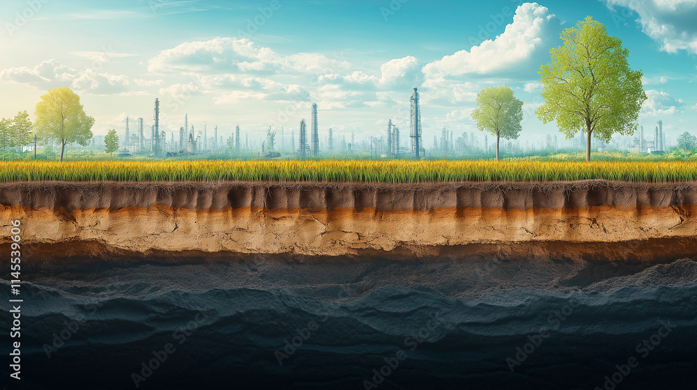 ภาพประกอบสต็อก Chemical Pollution Underground. A layered cross-section ...