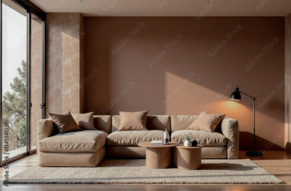 the interior of the room is in a minimalist style in the color of the ...