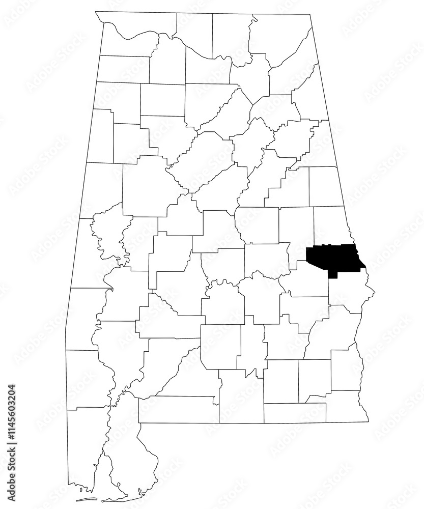 Map of Lee County in Alabama state on white backround. single County ...