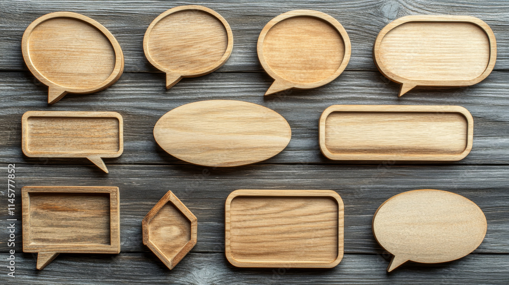 Cartoon set of wooden speech bubbles isolated on background. Vector ...