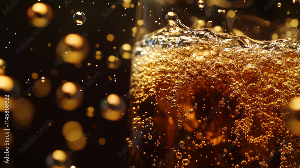 Air bubbles cola, soda drink, beer or water border. Dynamic fizzy carbonated motion on ...