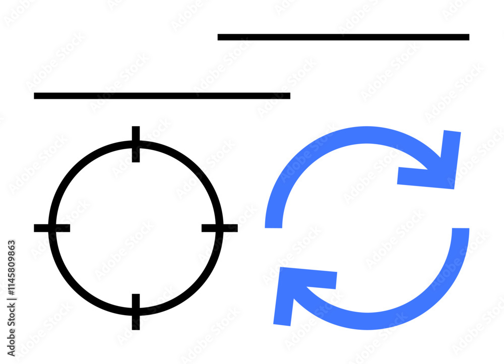 Target circle with crosshairs, clockwise arrows forming a circle, two ...