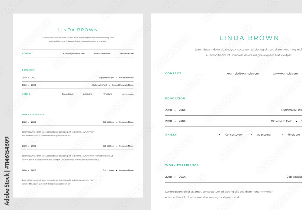 Minimalist Resume Layout Stock Template | Adobe Stock