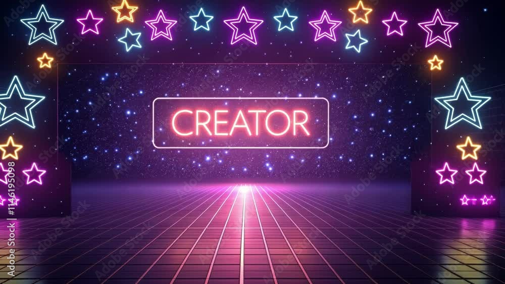 A retro web portfolio with a neon glow featuring ling animated stars ...