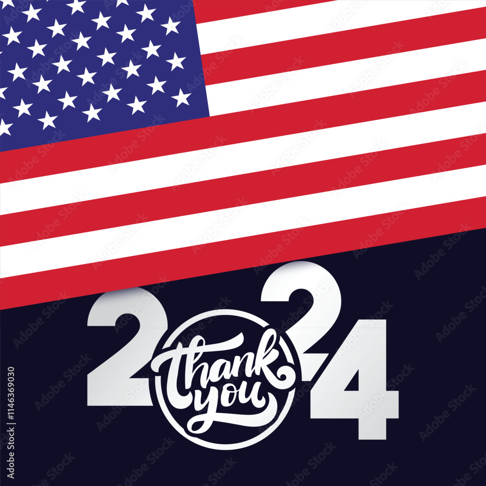 Thankyou 2024 Typography with American flag background. Thank You 2024 ...