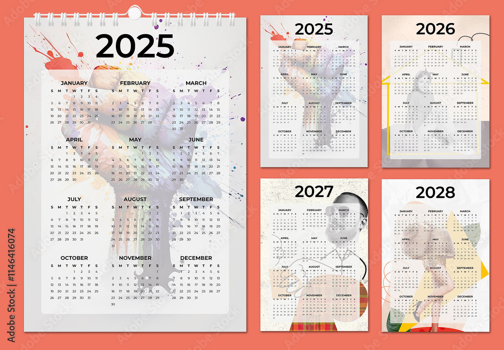 Wall Calendar Template 2025, 2026, 2027 and 2028 Stock Template | Adobe ...