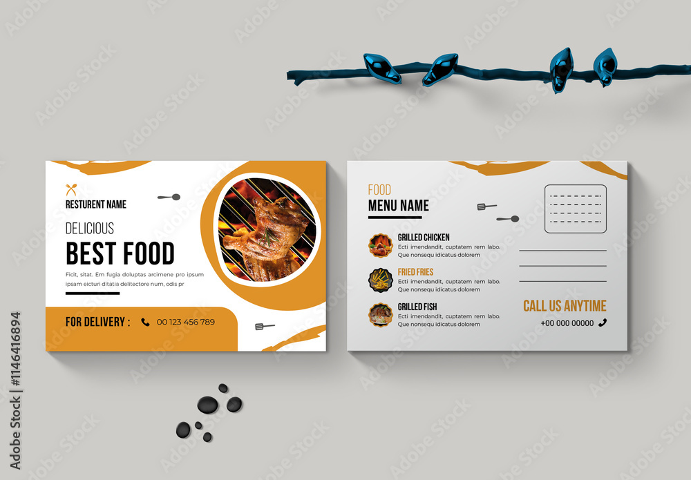 Modern Restaurant Post Card Design Stock Template | Adobe Stock