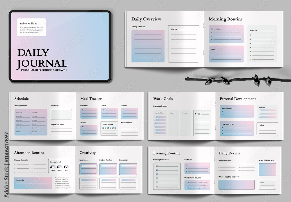 Daily Journal Template for Personal Growth and Reflection Stock ...